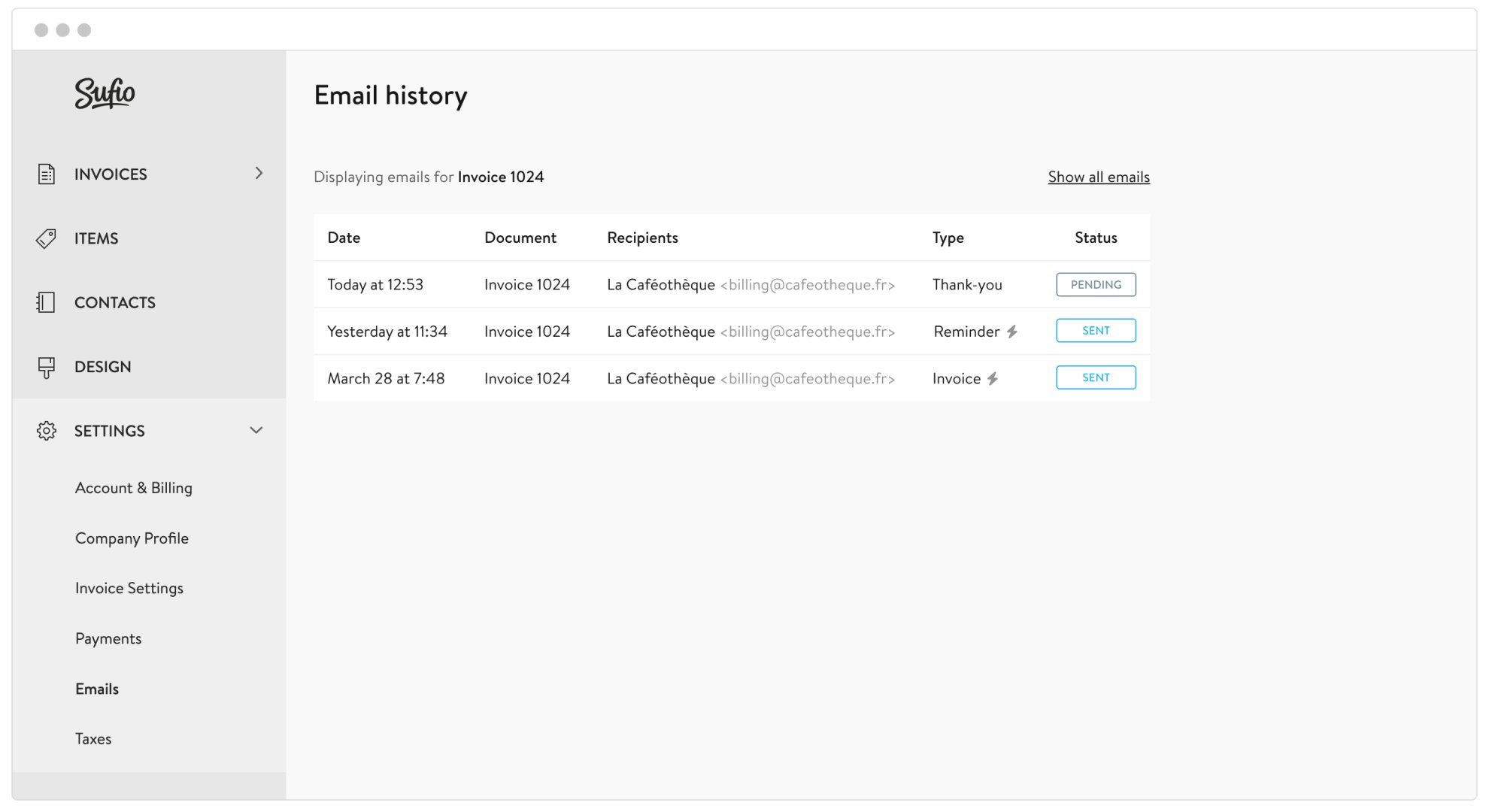 Keep track of emails with new email statuses - Sufio