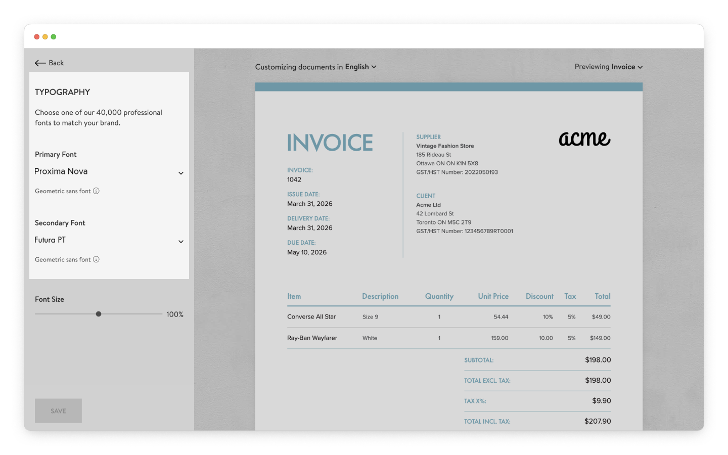 Change document fonts and sizes - Sufio for Shopify