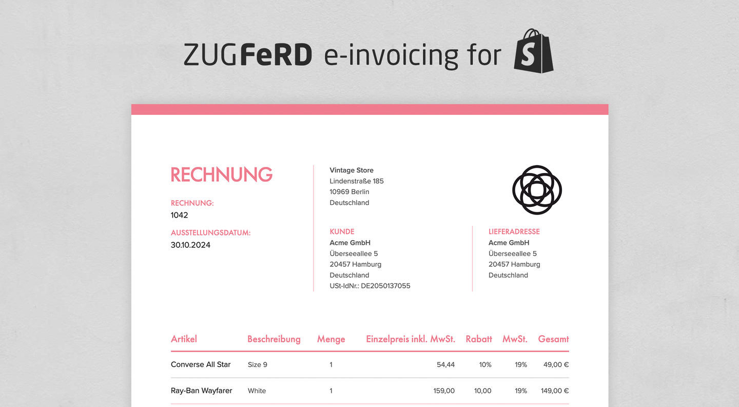 ZUGFeRD e-invoices for Shopify stores in Germany - Sufio for Shopify