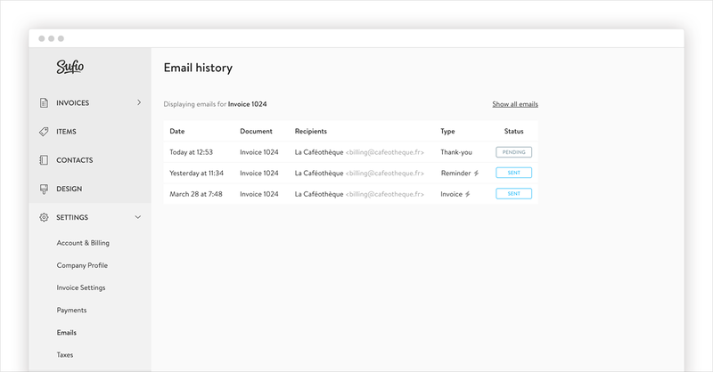 Keep track of emails with new email statuses - Sufio