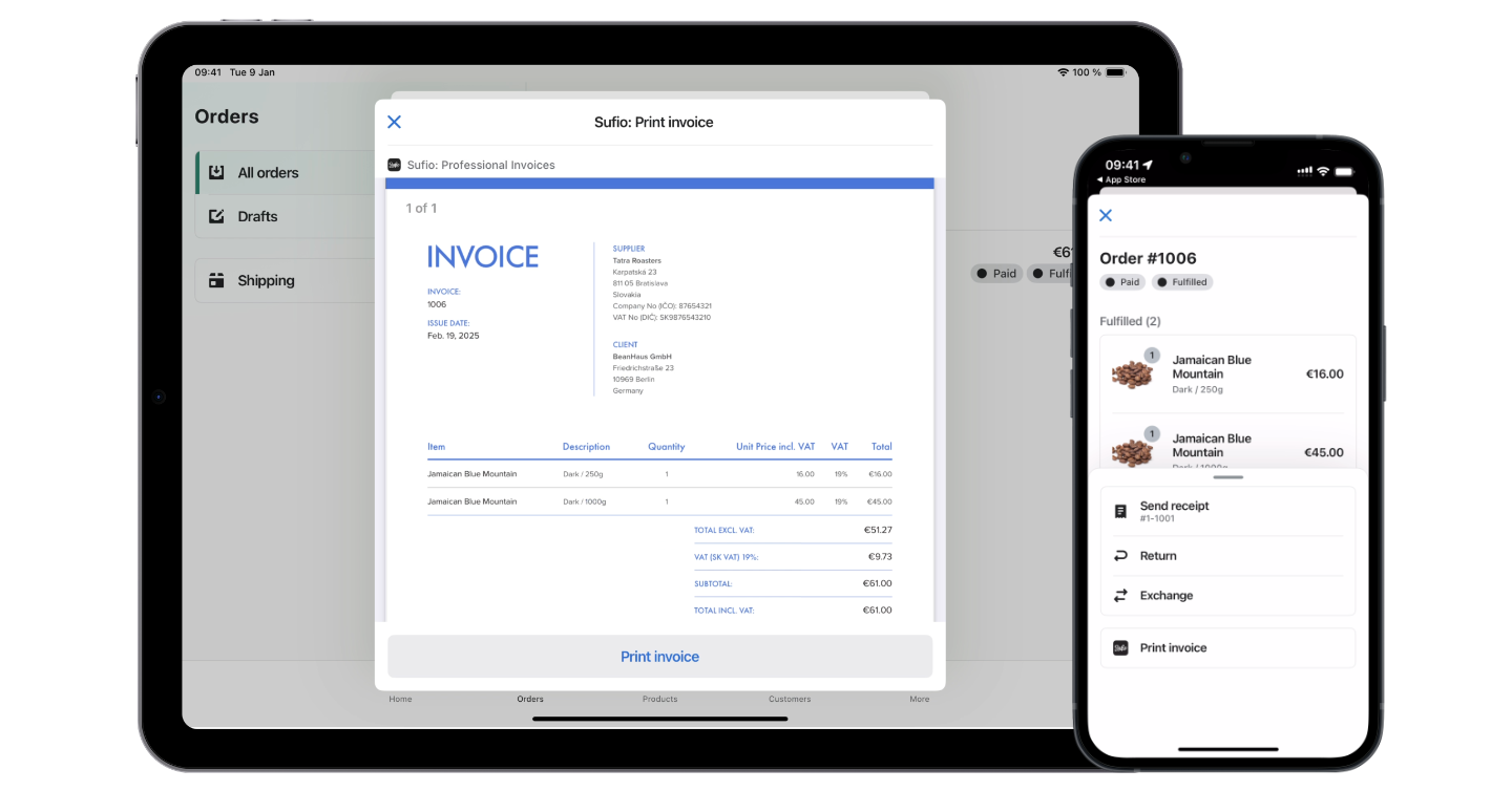 Improved printing of invoices on Shopify POS - Sufio