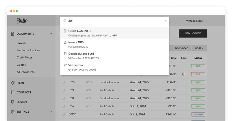 Smart search for documents, contacts, and items in Sufio - Sufio